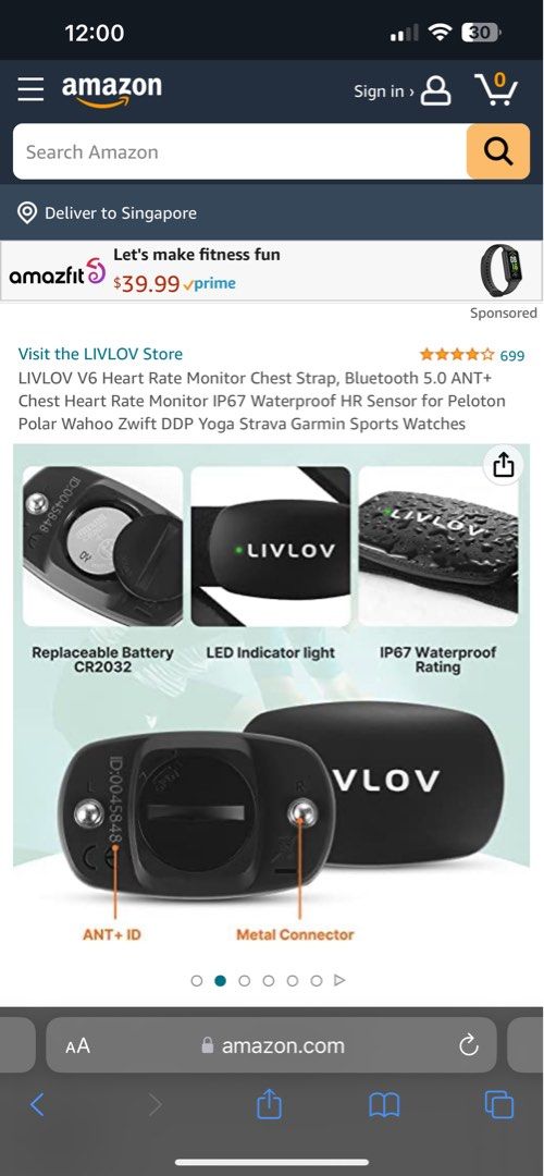 LIVLOV V6 HEART RATE SENSOR, Sports Equipment, Other Sports Equipment ...