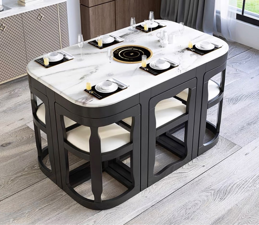 Nordic marble style slate table top 4 or 6 seater dining table with ...
