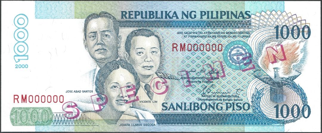 Philippine 2000 1000 Piso SPECIMEN 菲律宾2000年1000比索样票, Hobbies & Toys ...
