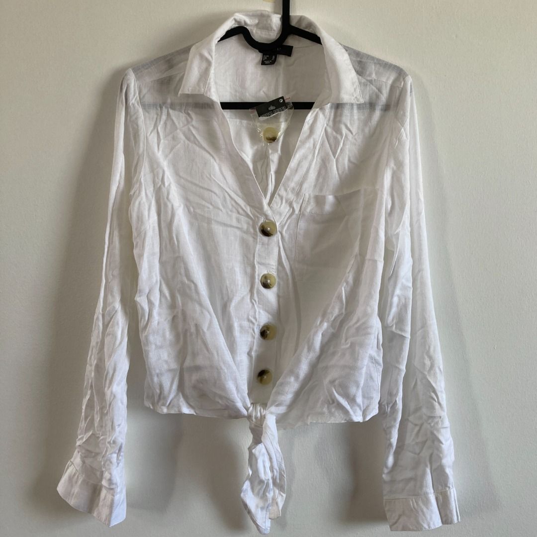 Primark White Button Down Polo, Women's Fashion, Tops, Longsleeves on ...