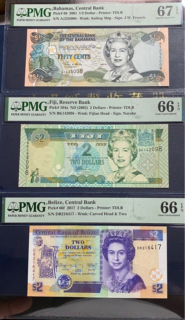 Queen Elizabeth II 3 different countries notes / Pmg all EPQ, Hobbies ...