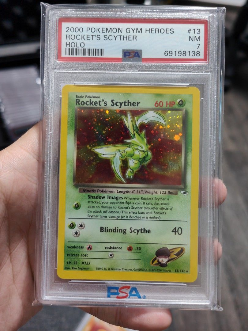 Rocket scyther holo pokemon vintage slab gym heroes psa 7, Hobbies & Toys, Toys & Games on Carousell