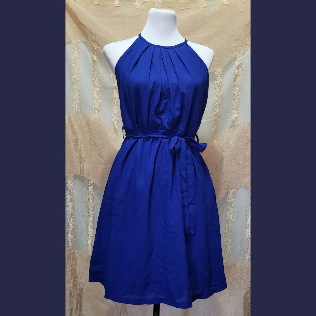ROYAL BLUE HALTER DRESS W TIE BELT L/XL, Women's Fashion, Dresses ...