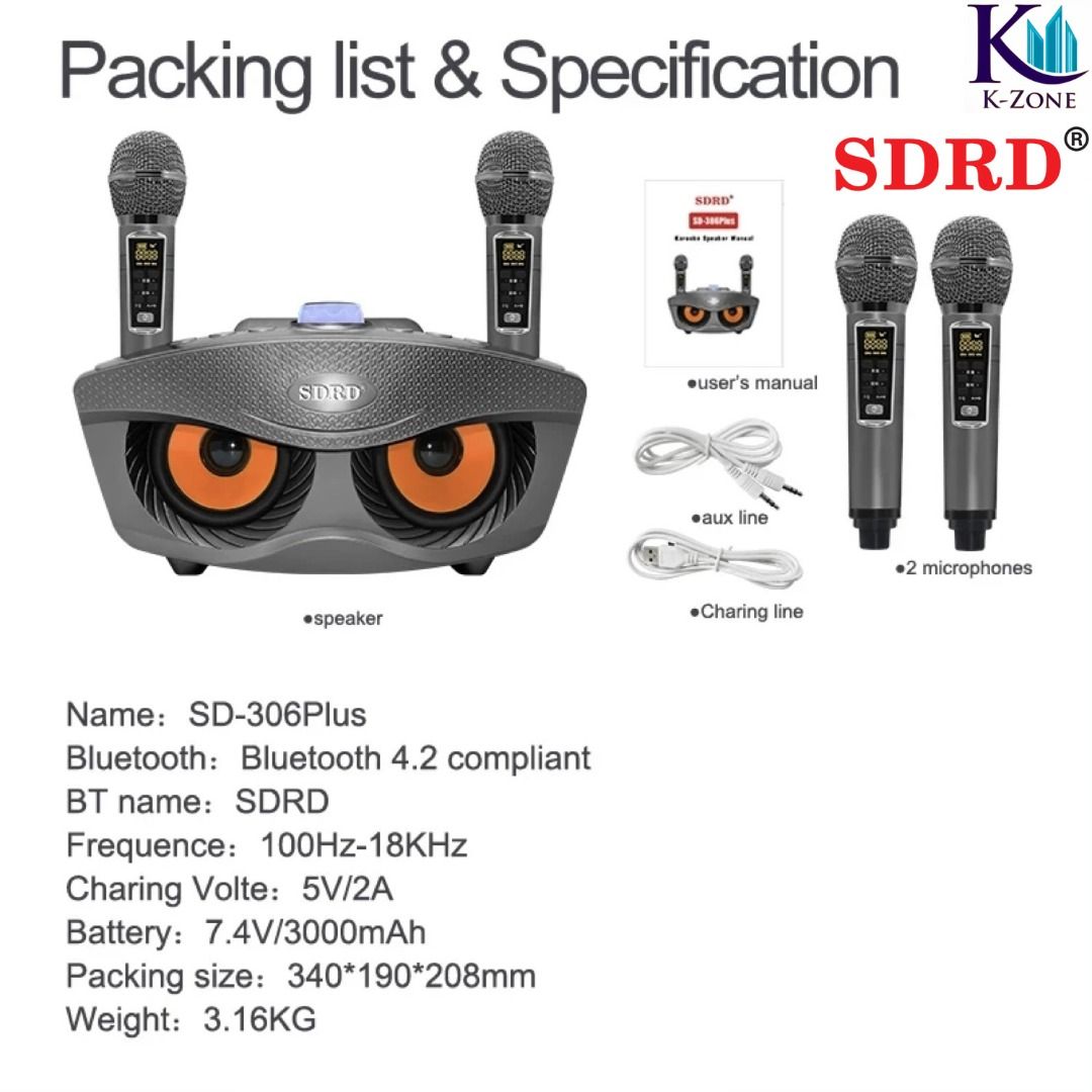 SDRD SD-306 Plus Portable Family Karaoke System Condenser Wireless ...