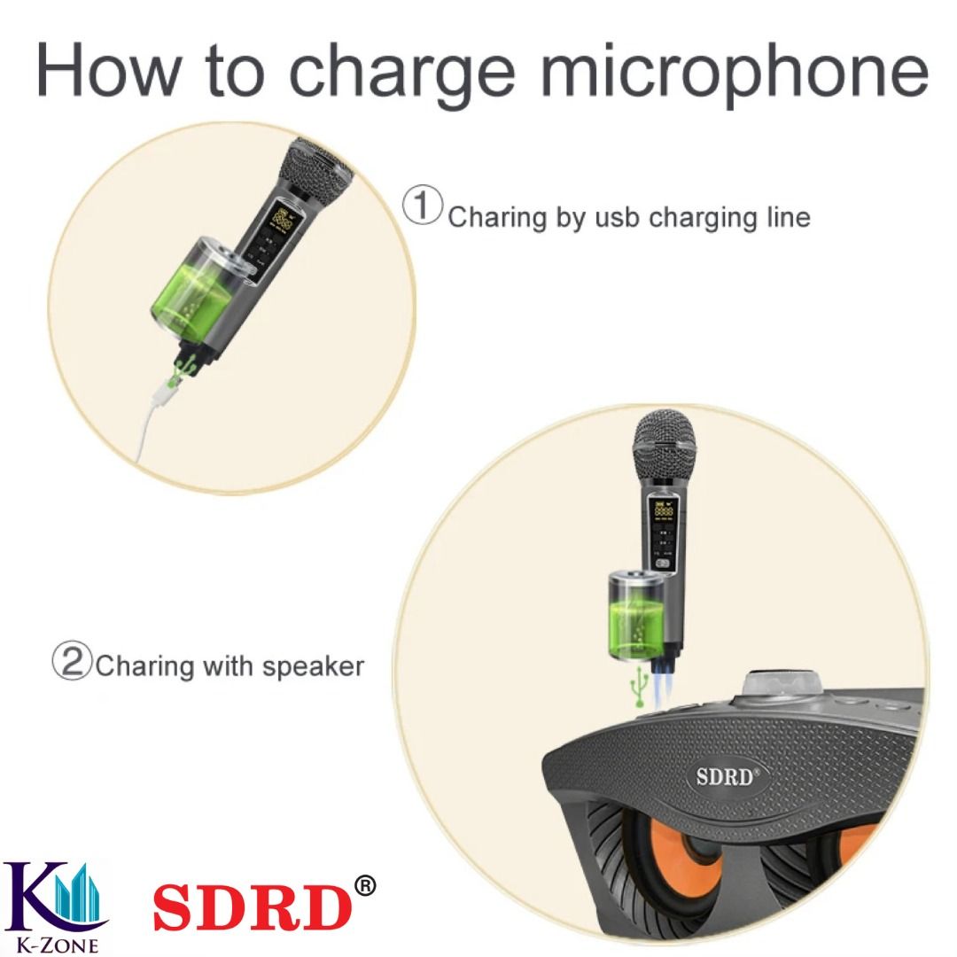 SDRD SD-306 Plus Portable Family Karaoke System Condenser Wireless Stereo Bluetooth Speaker Set ...