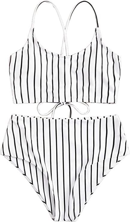 Shein Curve 0XL Plus Size Vertical Stripes Highwaist Bikini OXL, Women ...