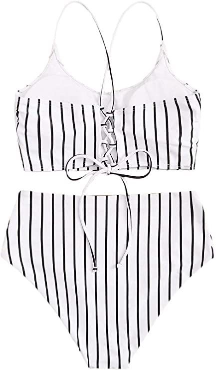 Shein Curve 0XL Plus Size Vertical Stripes Highwaist Bikini OXL, Women ...