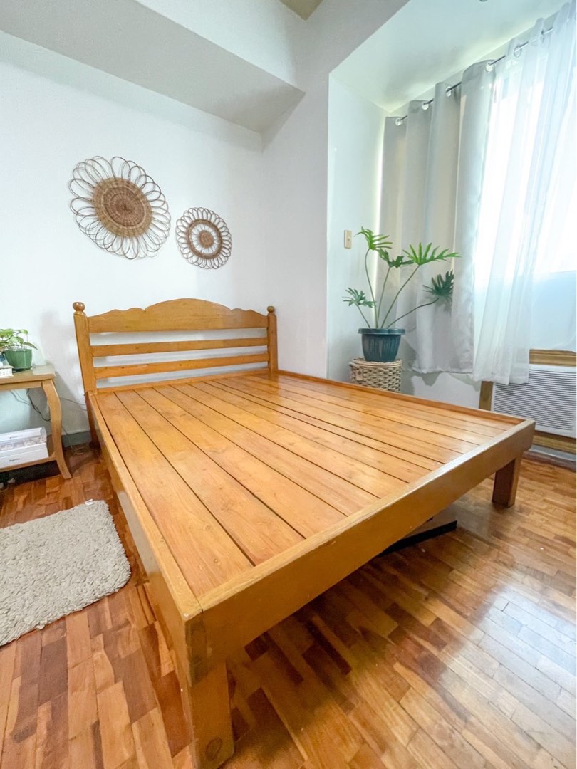 Solid wood bed frame (full double), Furniture & Home Living, Furniture ...
