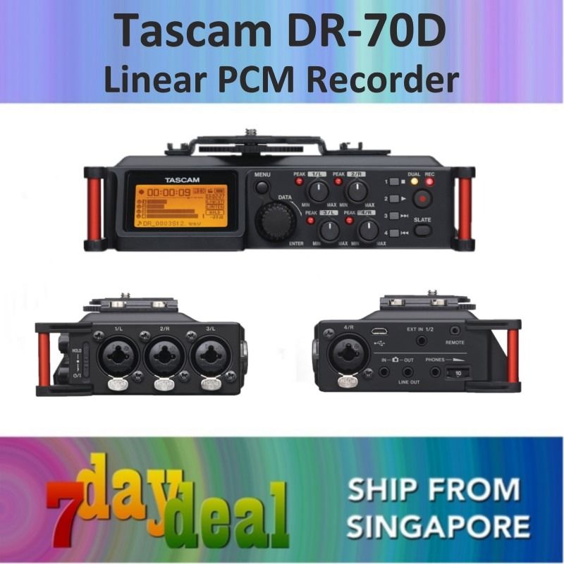 Tascam DR-70D 6-Input / 4-Track Multi-Track Field Recorder with Onboard ...