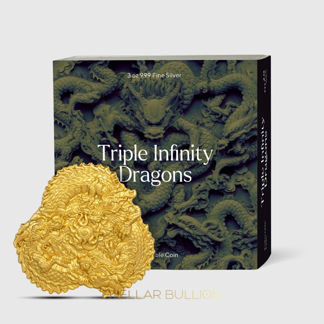 Triple Infinity Dragons 3oz 999 Fine Silver Coin (Gold-Gilded), Hobbies ...