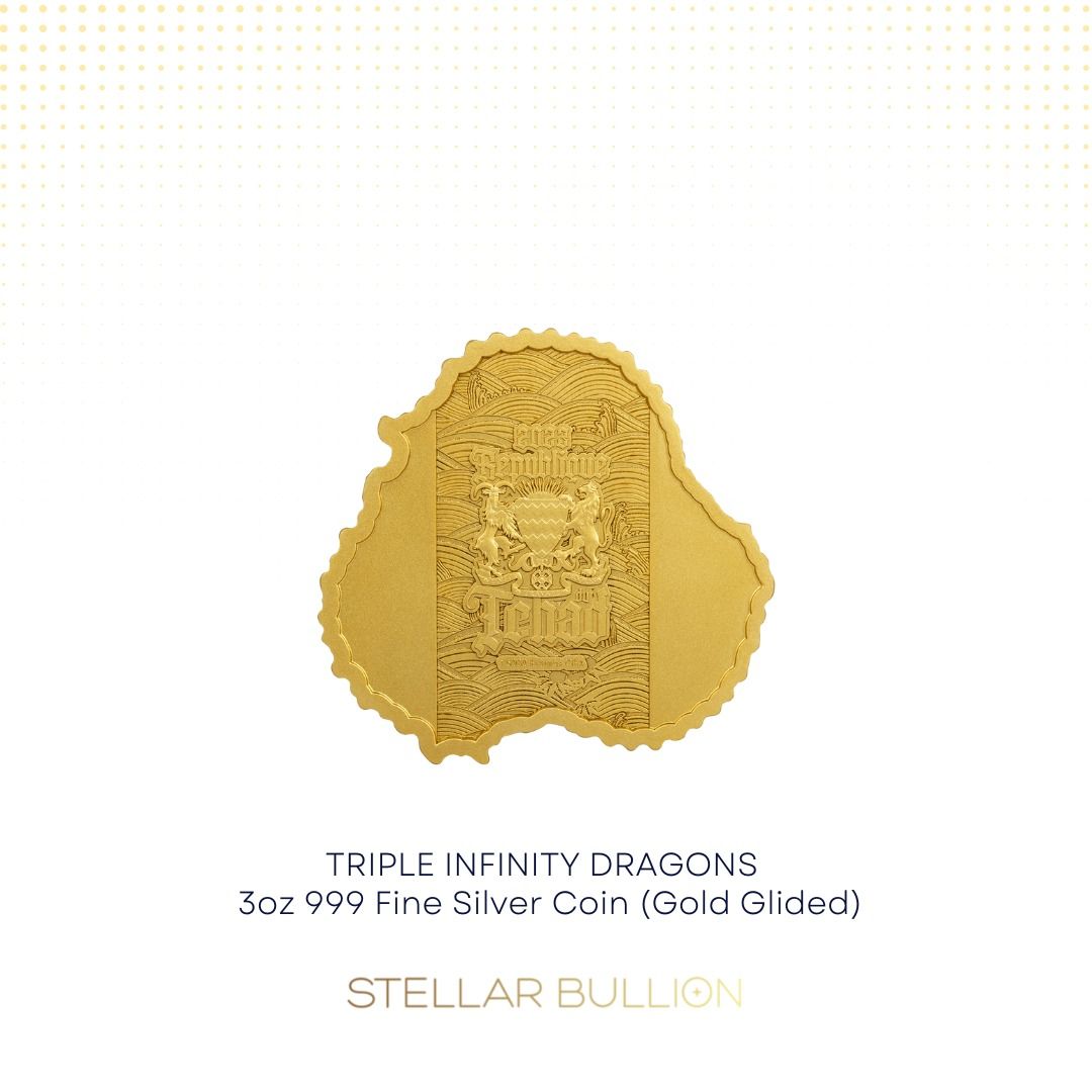 Triple Infinity Dragons 3oz 999 Fine Silver Coin (Gold-Gilded), Hobbies ...