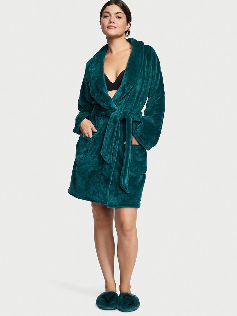 VICTORIA'S SECRET Short Cozy Robe in Deepest Green, Women's Fashion ...