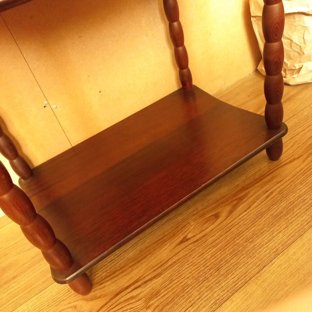 Vintage 2-tier oak wood mini side table spindle legs, Furniture & Home ...