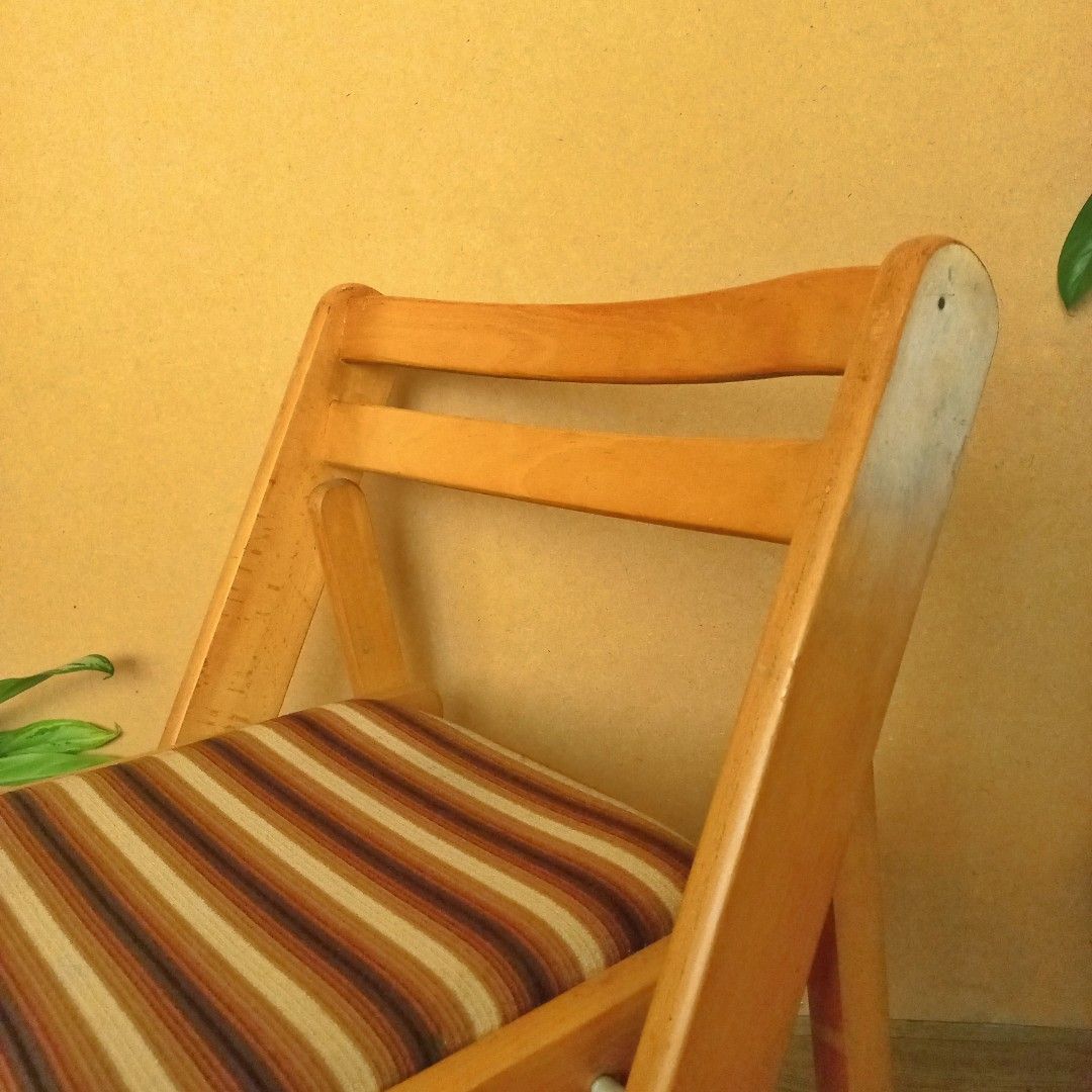 Vintage retro midcentury modern solid wood padded folding chair ...