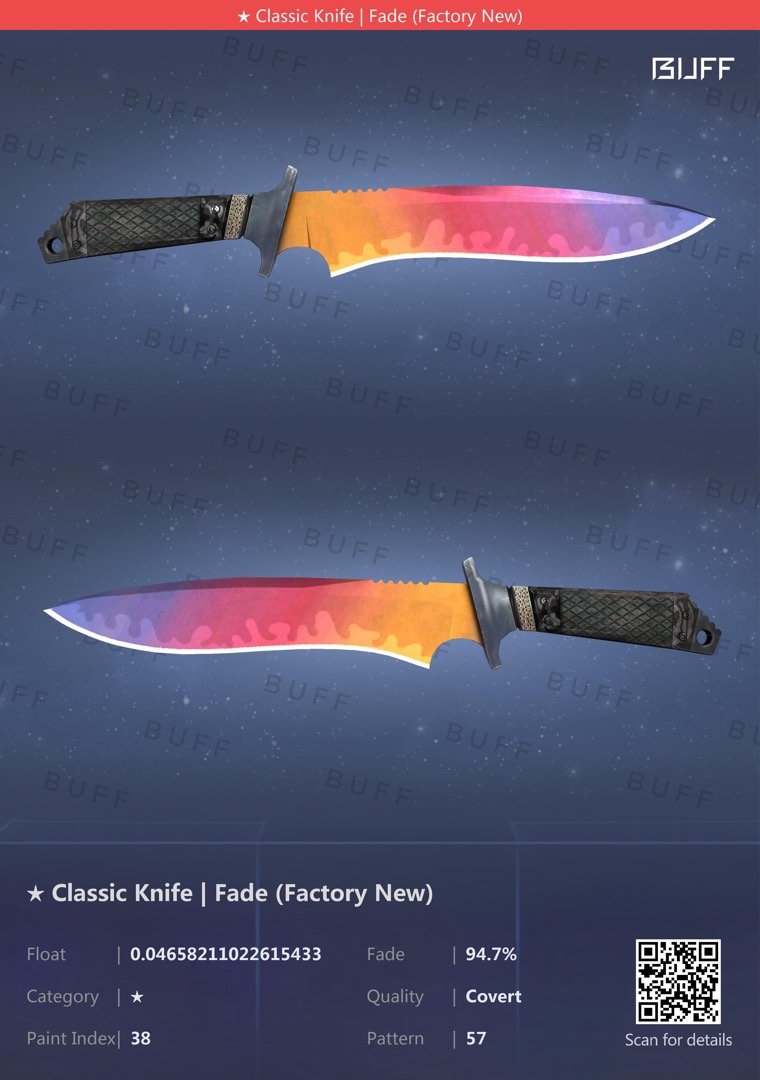 (0.04FV) Classic Knife | Fade (Factory New) CSGO CS2 Knife Skins, Video ...