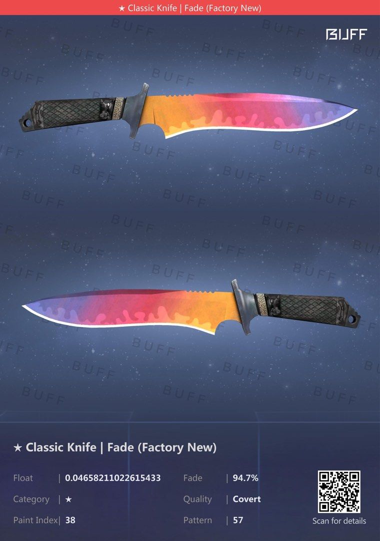 (0.04FV) Classic Knife | Fade (Factory New) CSGO CS2 Knife Skins, Video Gaming, Gaming ...