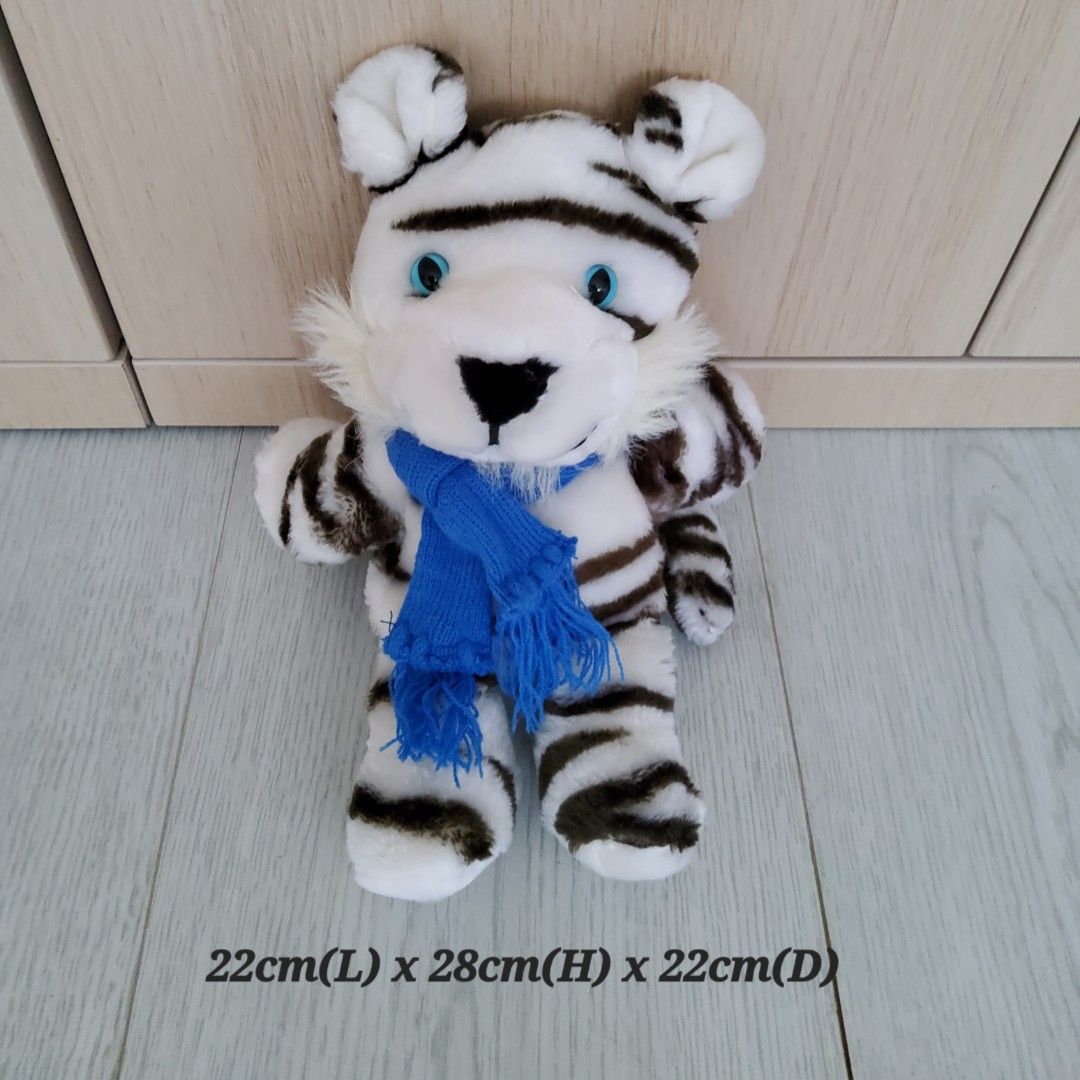 28cm White Tiger Plushie with Blue Winter Scarf Children Kids Plushy ...