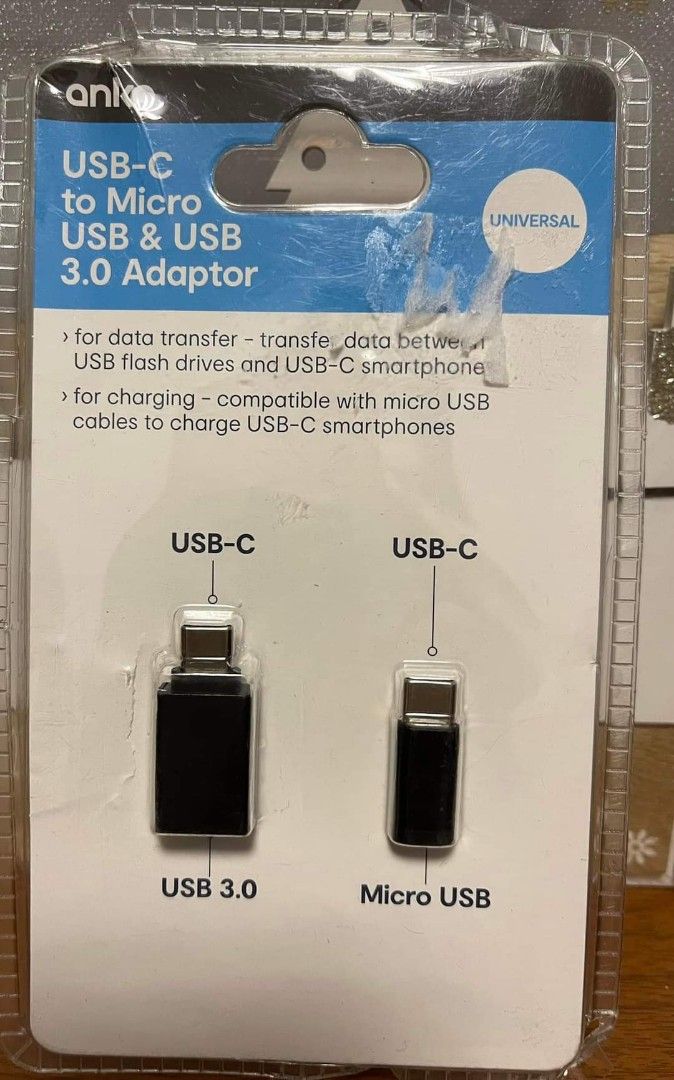 Anko USB -C to Micro USB & USB 3.0 Adaptor, Mobile Phones & Gadgets ...