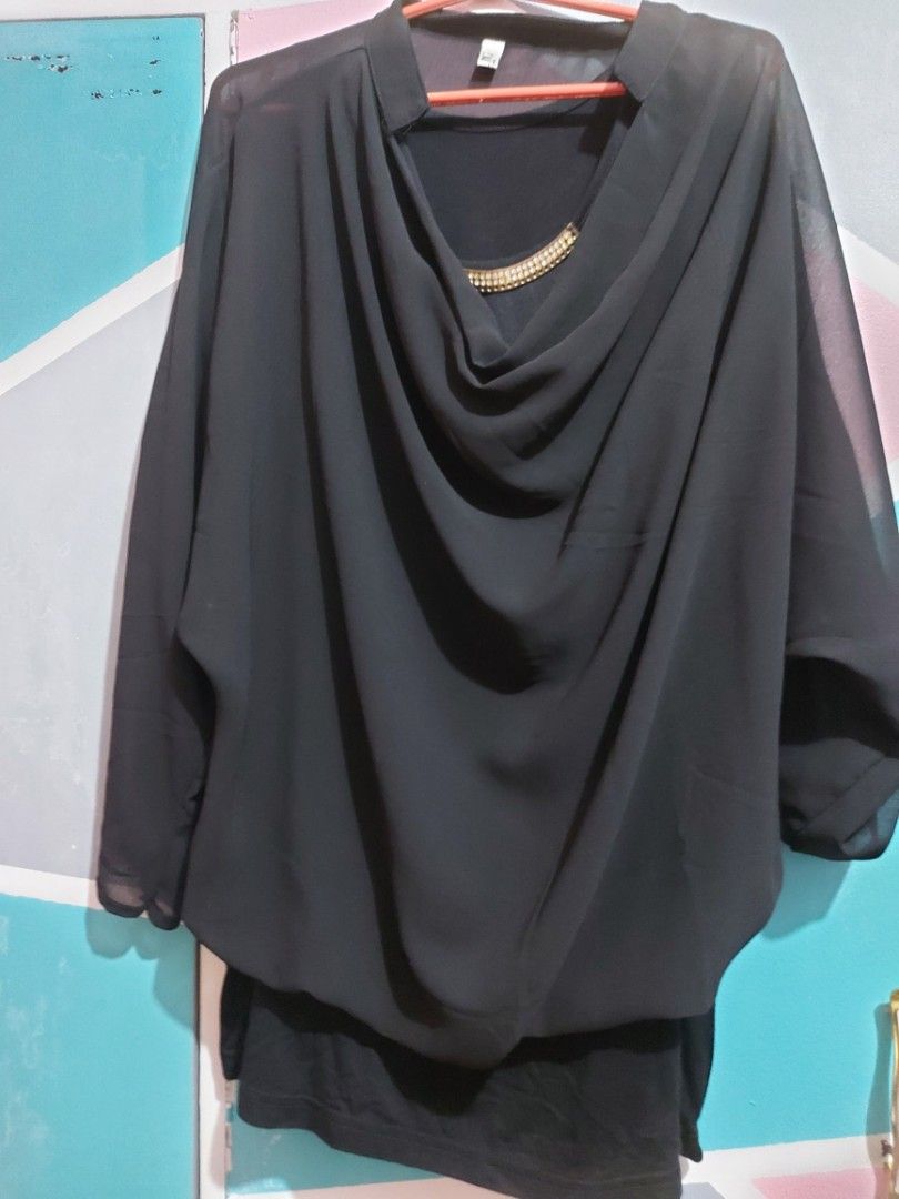 Black formal blouse, Women's Fashion, Tops, Blouses on Carousell