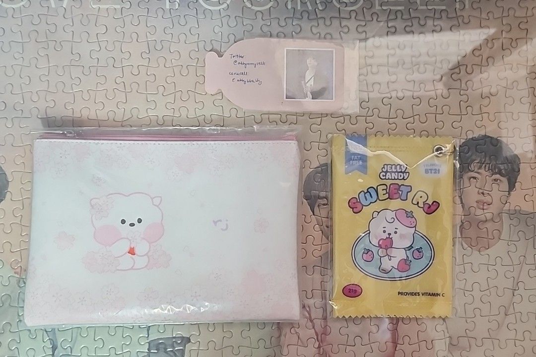 BT21 RJ Minini Cherry Blossom Flat Pouch and Baby Jelly Candy Pouch ...