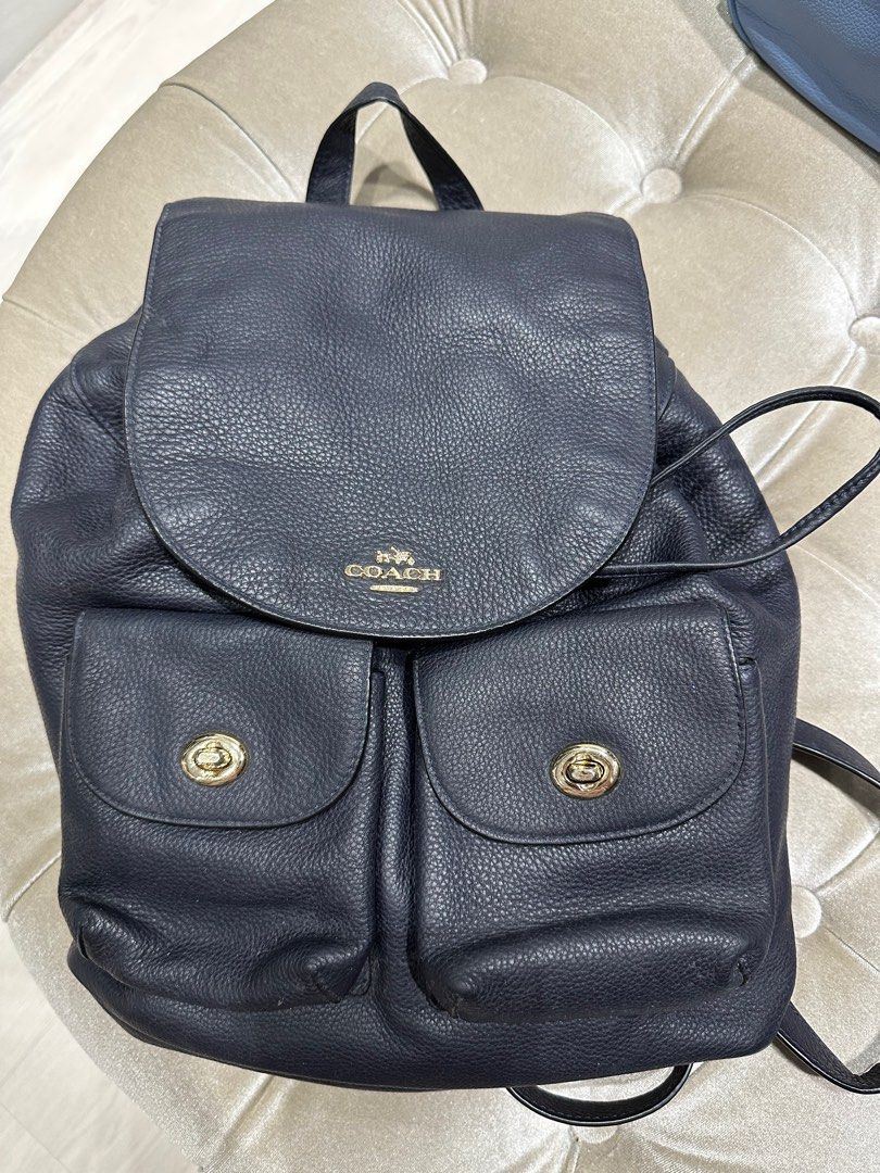 Coach Leather Backpack in Midnight Blue, Women's Fashion, Bags ...