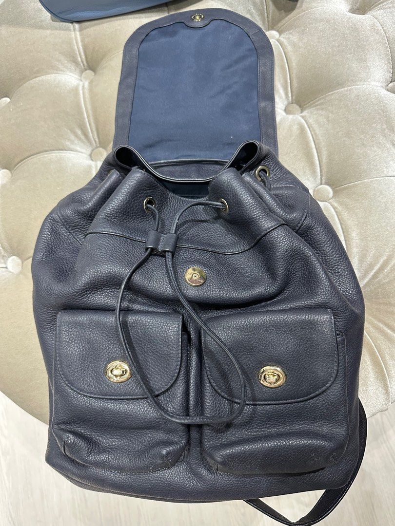Coach Leather Backpack in Midnight Blue, Women's Fashion, Bags ...