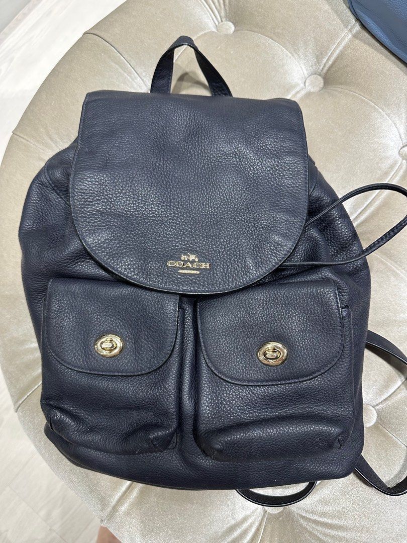 Coach Leather Backpack in Midnight Blue, Women's Fashion, Bags ...
