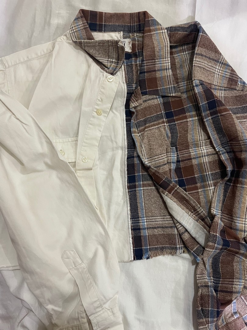 Crop two tone reworked shirt, Fesyen Wanita, Pakaian Wanita, Baju ...