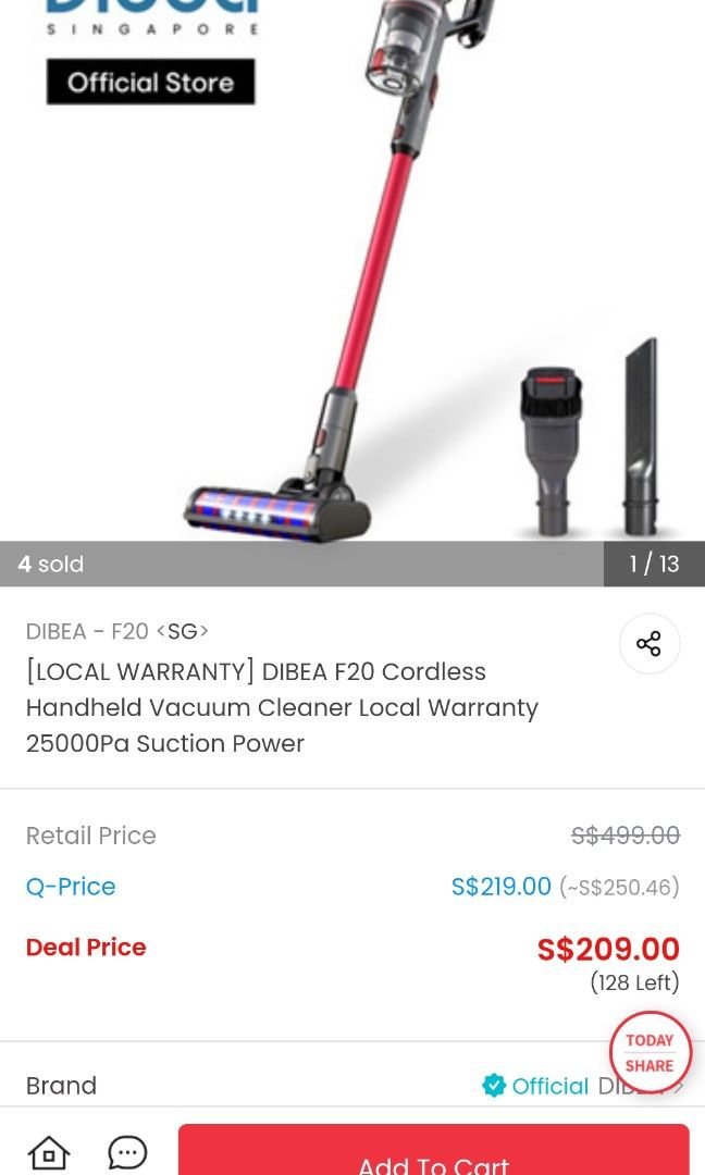 Dibea F20 Max Vacuum Cleaner, TV & Home Appliances, Vacuum Cleaner ...