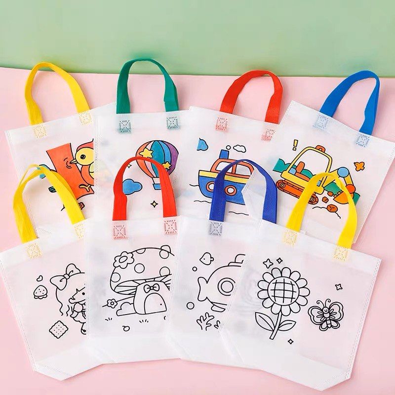 DIY Colouring Tote Bag with 12-pc Markers (Ready Stock), Hobbies & Toys ...