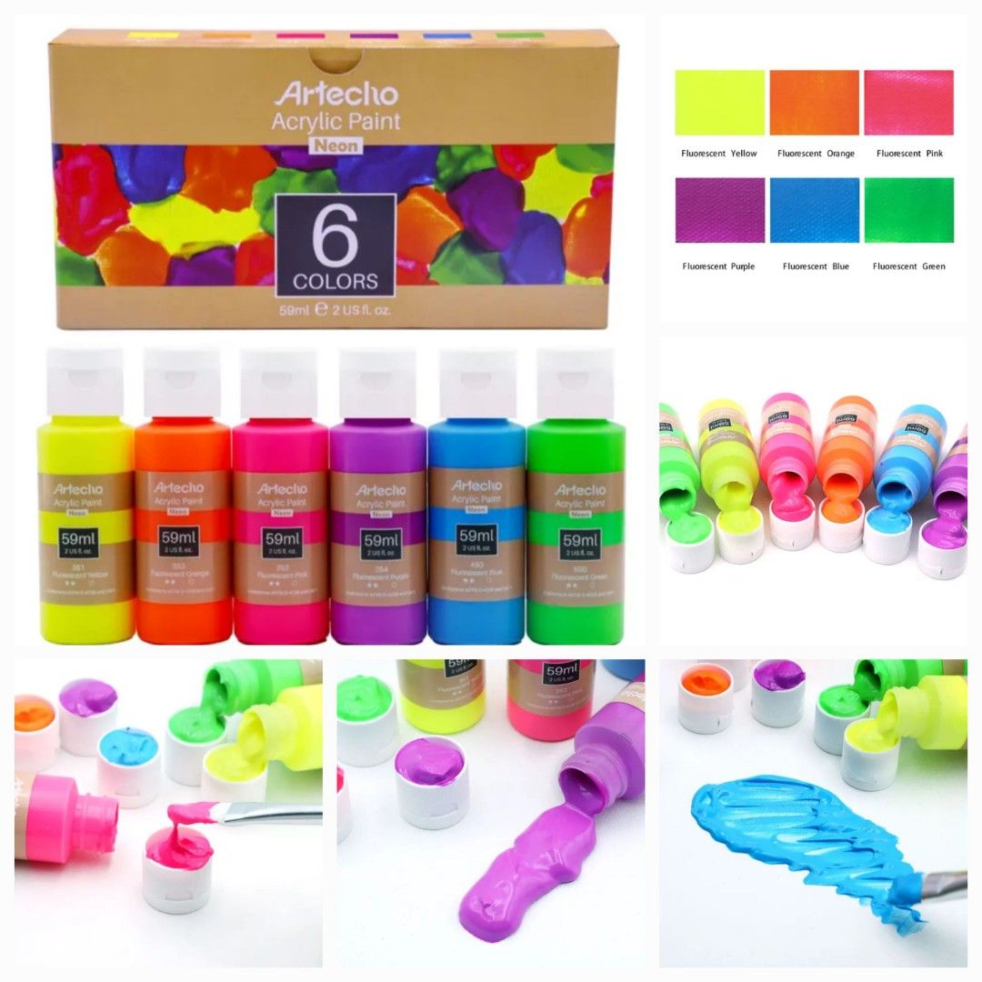 Glow in the Dark, Neon and Metallic Acrylic Paint Set, Hobbies & Toys ...