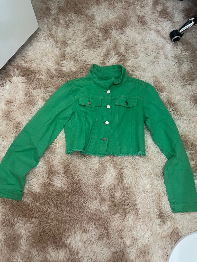 Green Cropped Jacket, Women's Fashion, Coats, Jackets and Outerwear on ...