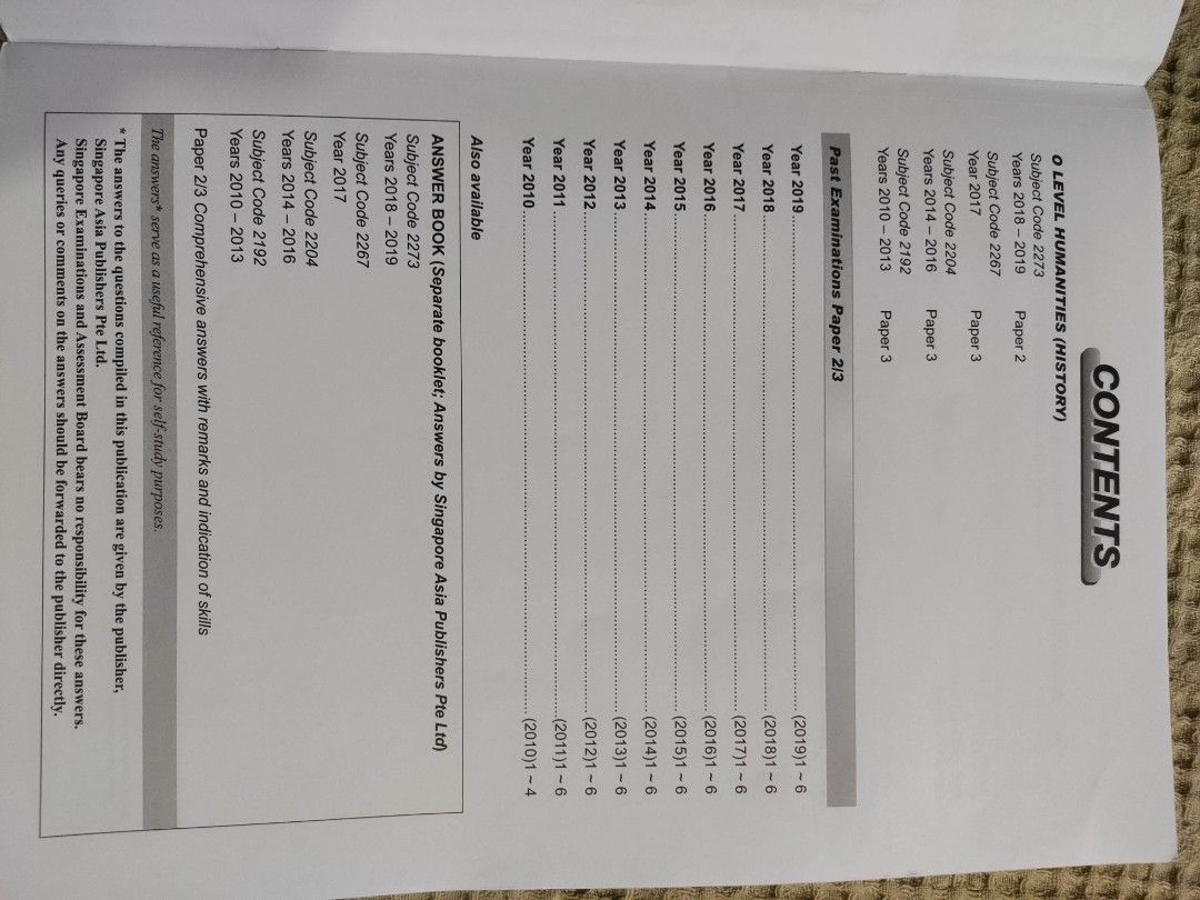 History O-Level Humanity Past Exam Papers 2010-2019 with Answer booklet ...