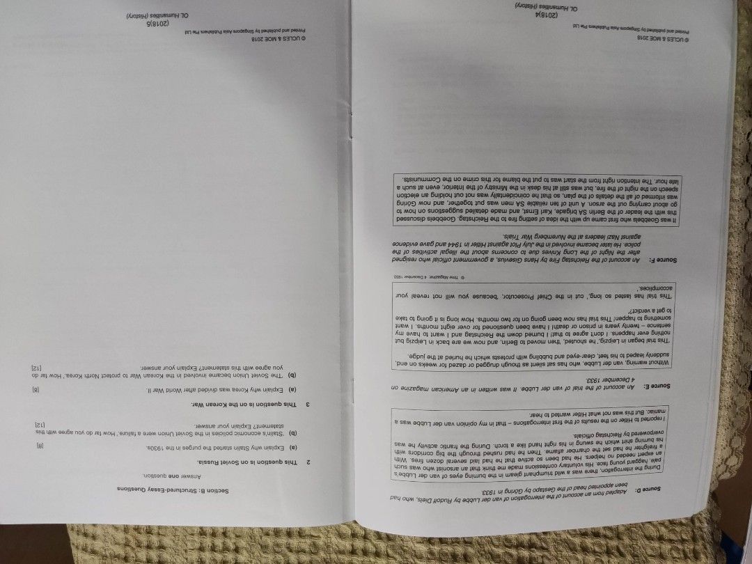 History O-Level Humanity Past Exam Papers 2010-2019 with Answer booklet ...