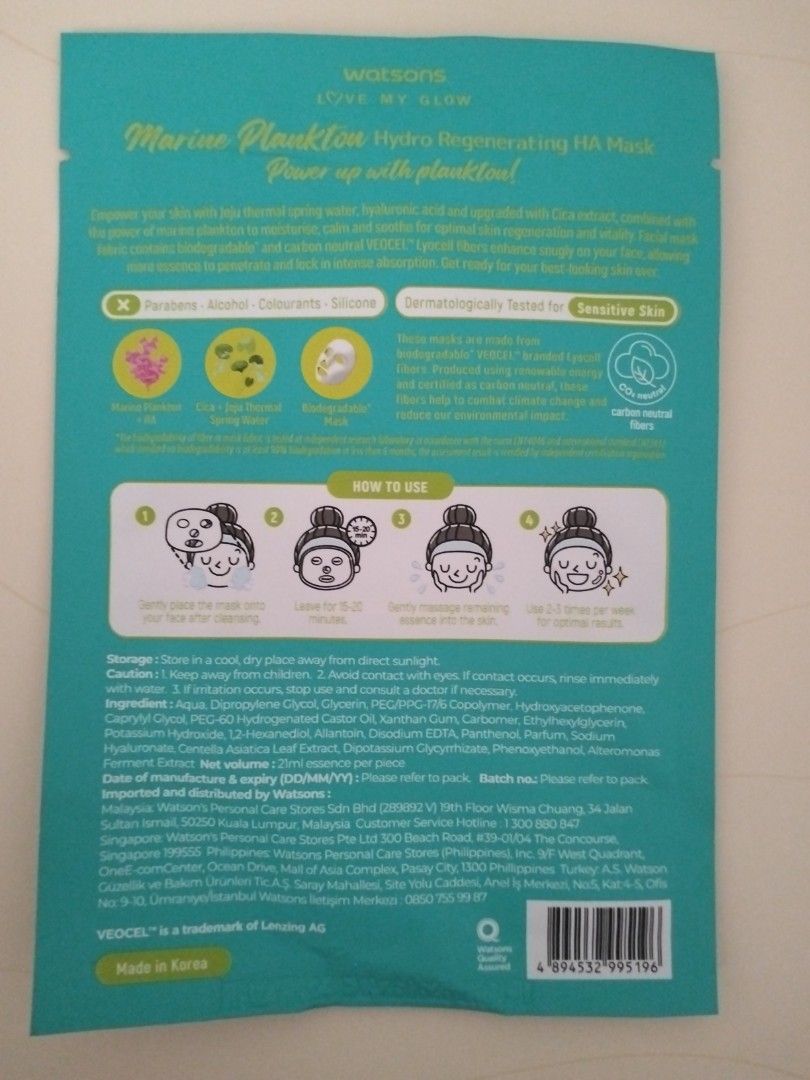 Marine plankton hydro regenerating ha mask, Beauty & Personal Care ...