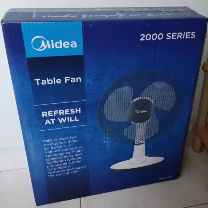 Midea MS1315BW White 12 Inches Smooth Oscillation Table Fan with 3 ...
