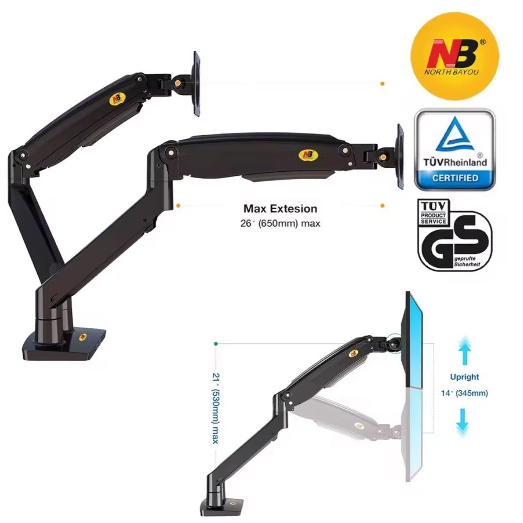 NB F195A Gas Strut Dual Monitor Desk Stand With Bracket Holder Mount ...
