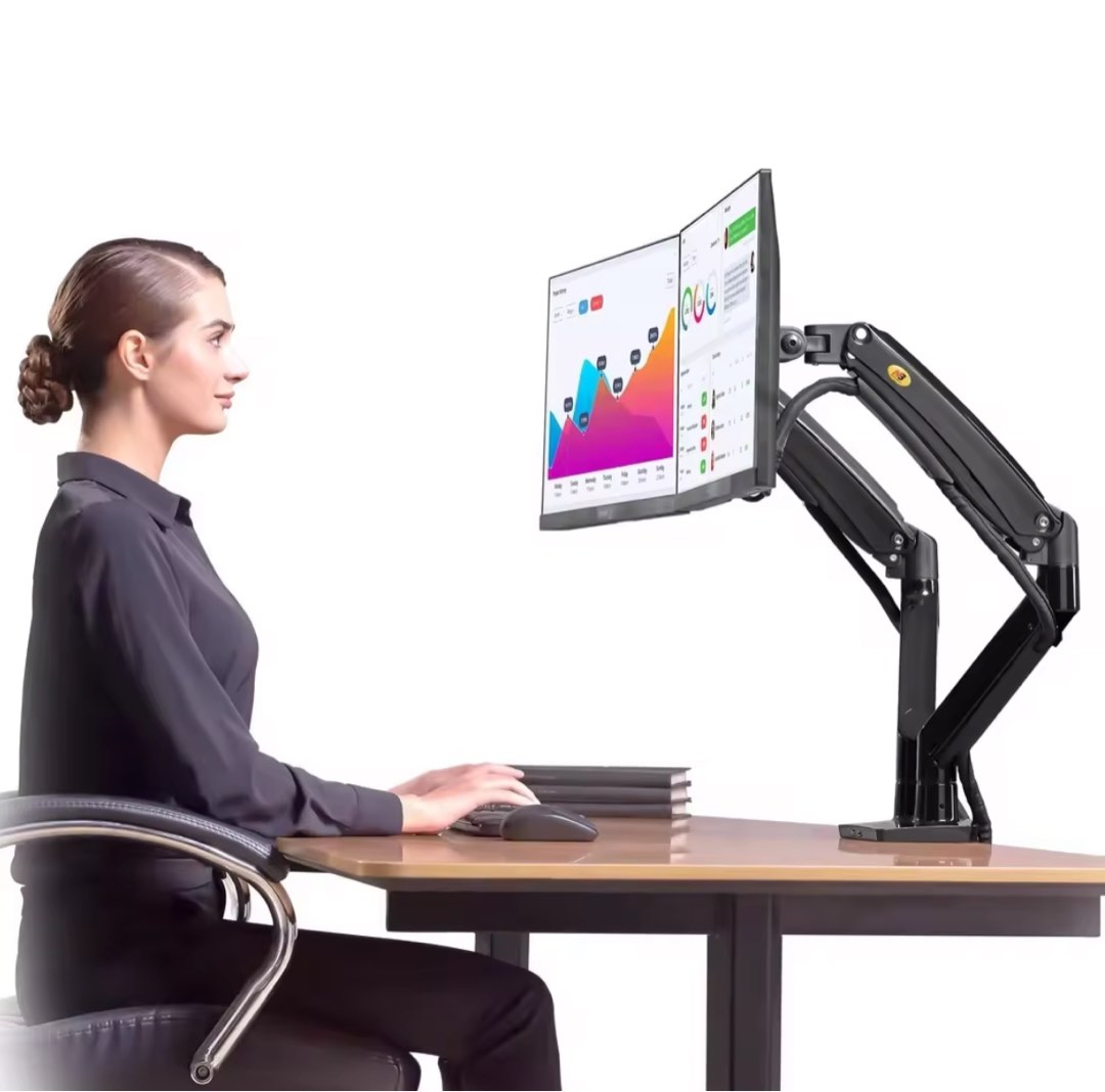 NB F195A Gas Strut Dual Monitor Desk Stand With Bracket Holder Mount ...