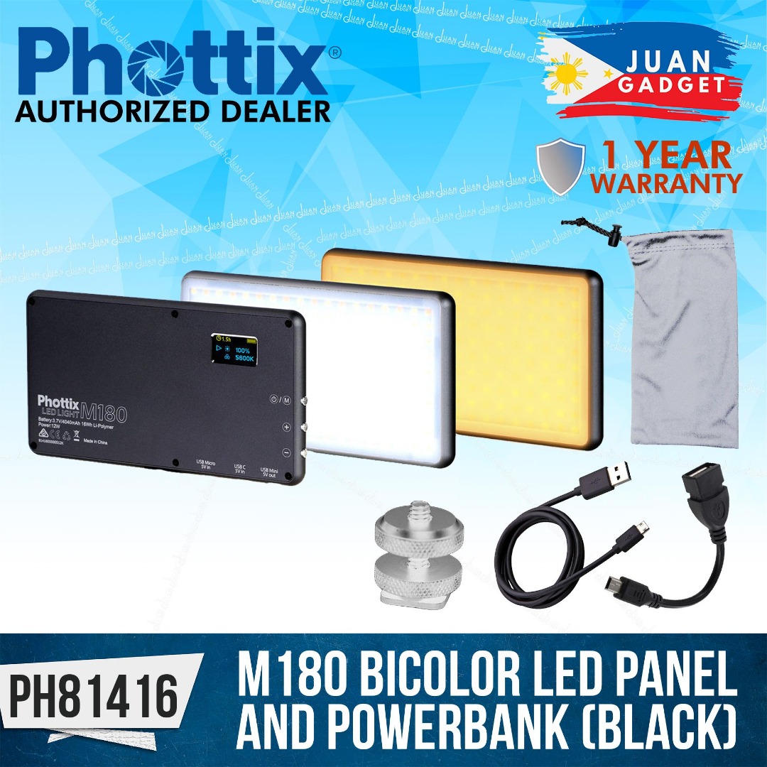 Phottix M180 Bicolor LED Panel and Power Bank (Black) | JG Superstore, Photography, Photography ...