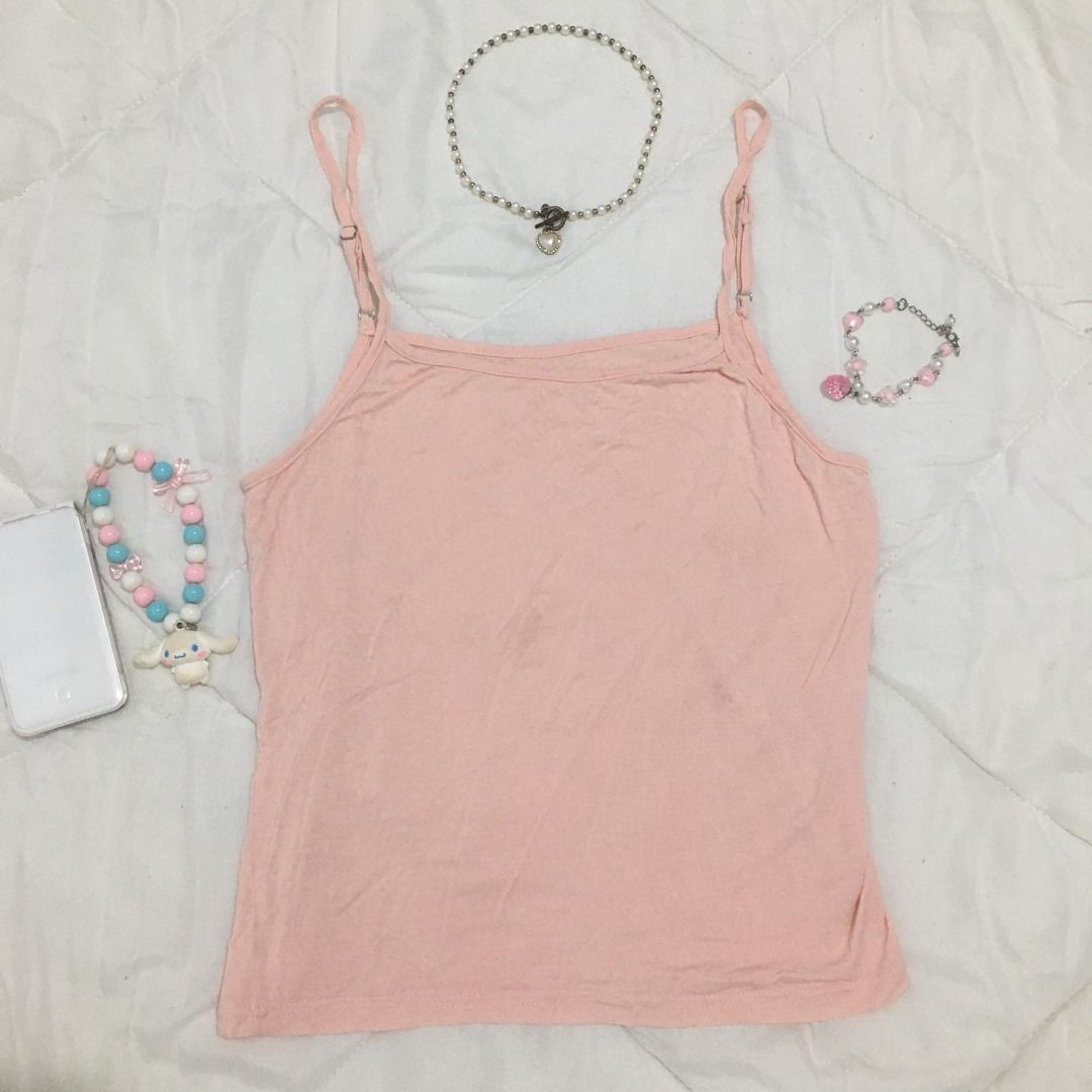 Plain pink spaghetti strap top, Women's Fashion, Tops, Sleeveless on ...