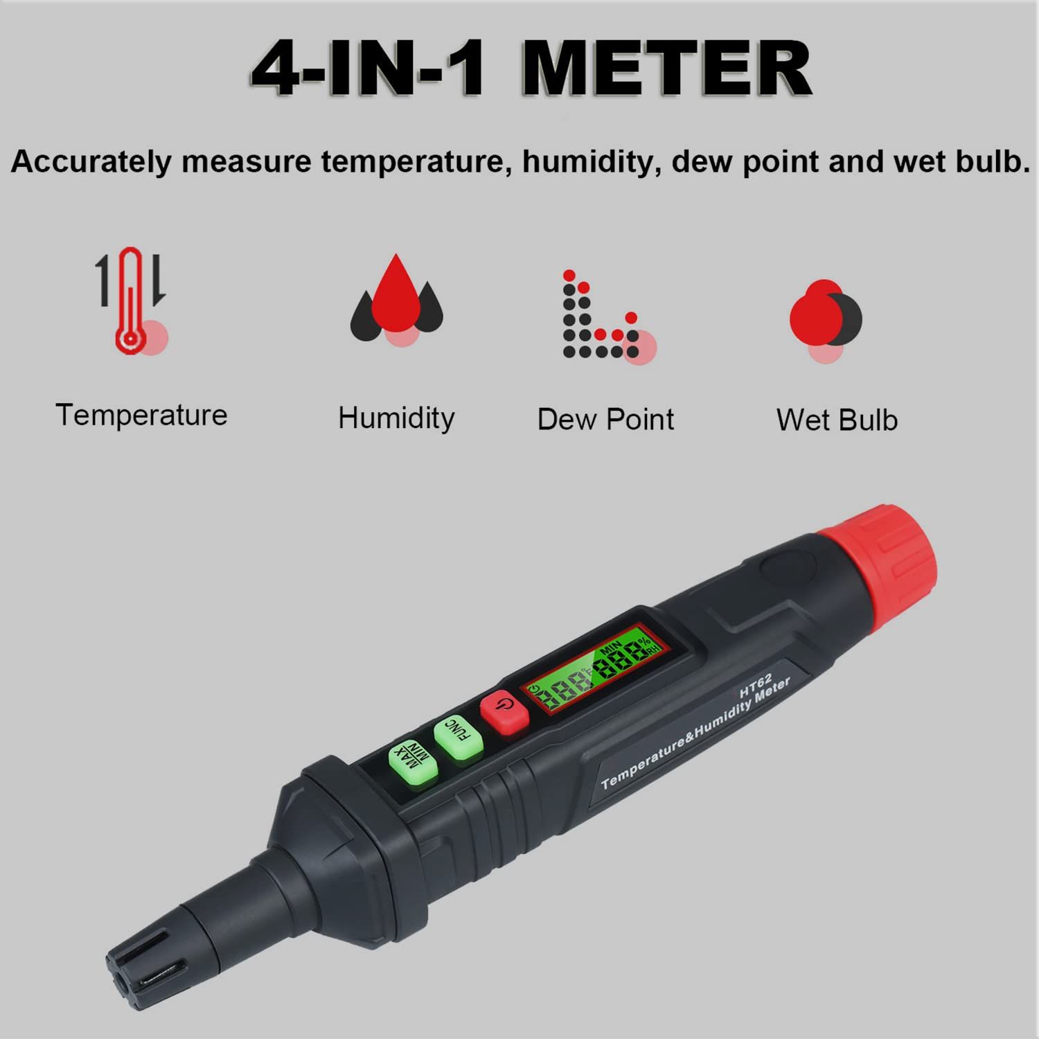 Portable Thermo-Hygrometer 4-in-1 Digital Psychrometer Mini Temperature ...