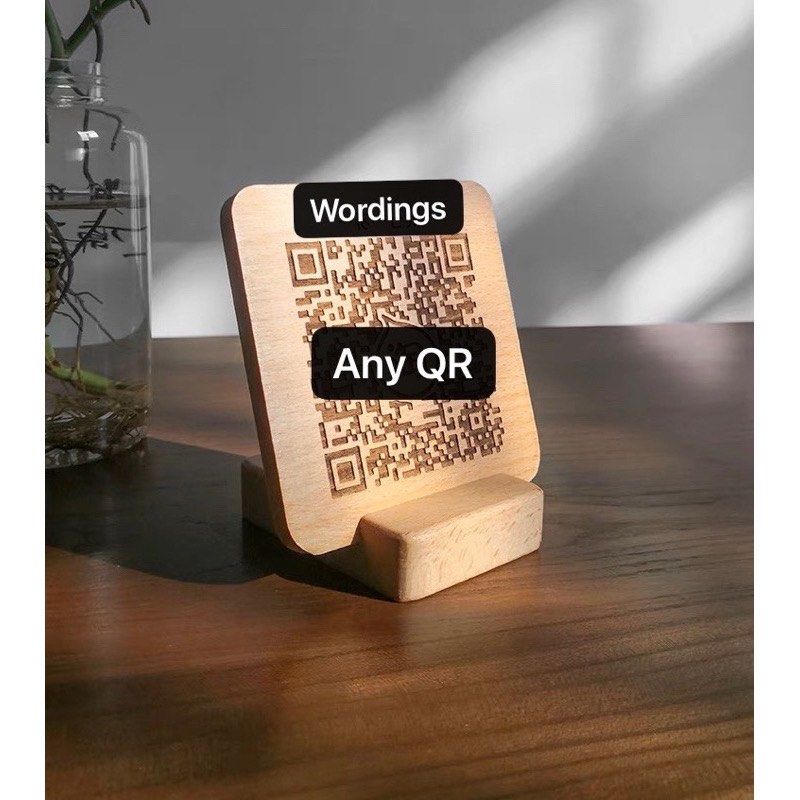 QR Code wood stand for your business 10x10cm, Furniture & Home Living ...