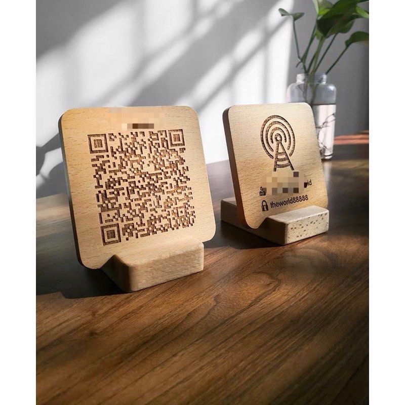 QR Code wood stand for your business 10x10cm, Furniture & Home Living ...