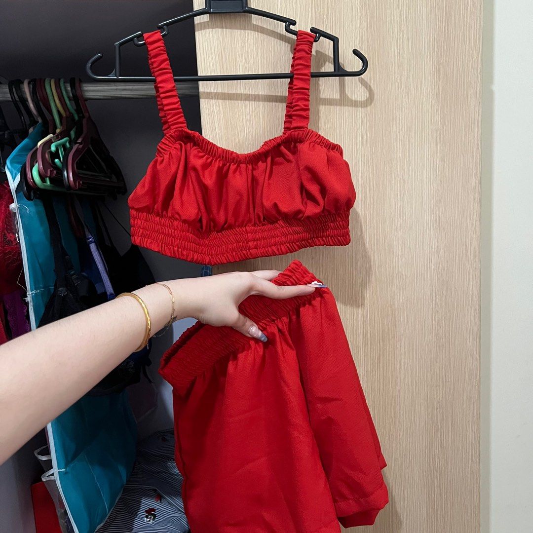 Red Coordinate Top and Short Set, Women's Fashion, Dresses & Sets, Sets ...