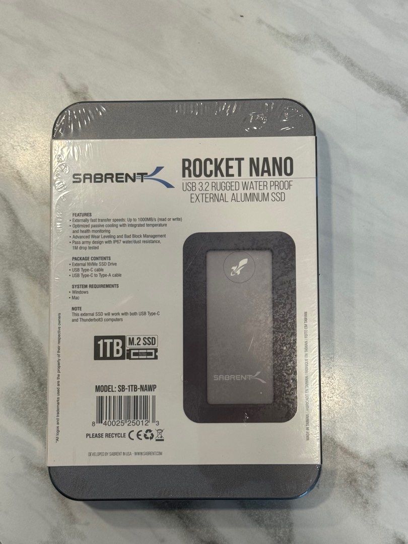 Sabrent Rocket Nano USB C 3.2 rugged waterproof external aluminium SSD ...