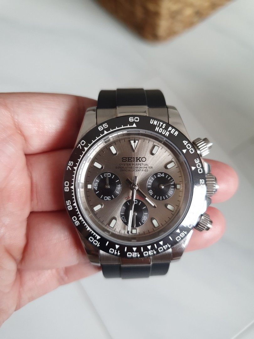 Seiko rolex daytona ghost mod on rubber strap, Luxury, Watches on Carousell