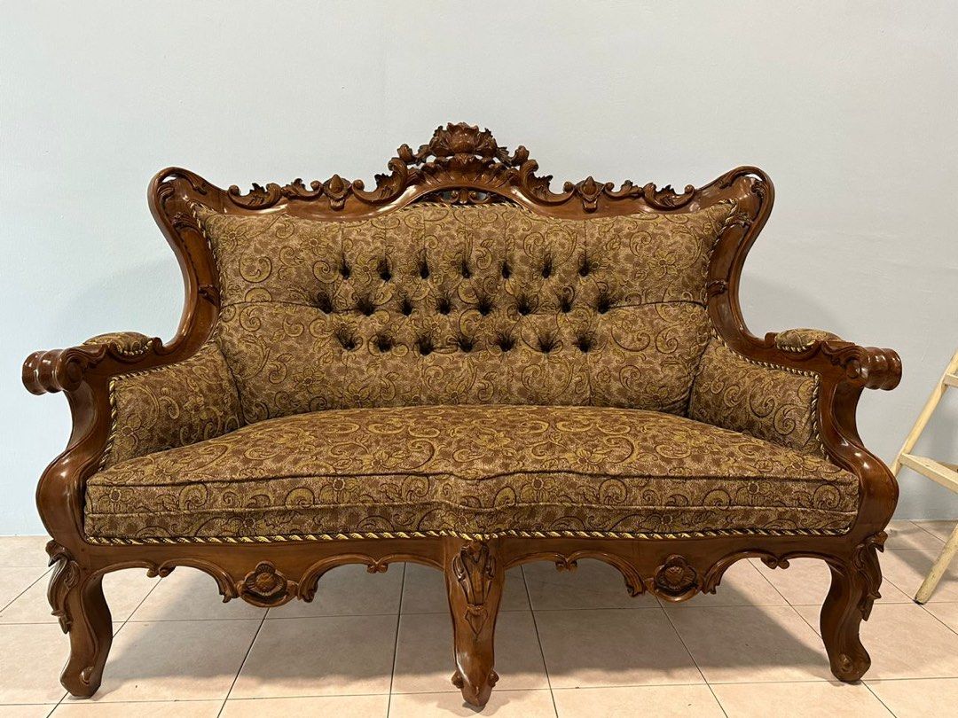 Set Sofa Kayu Jati (3 seater, 2 seater, 2 wing chair), Furniture & Home ...