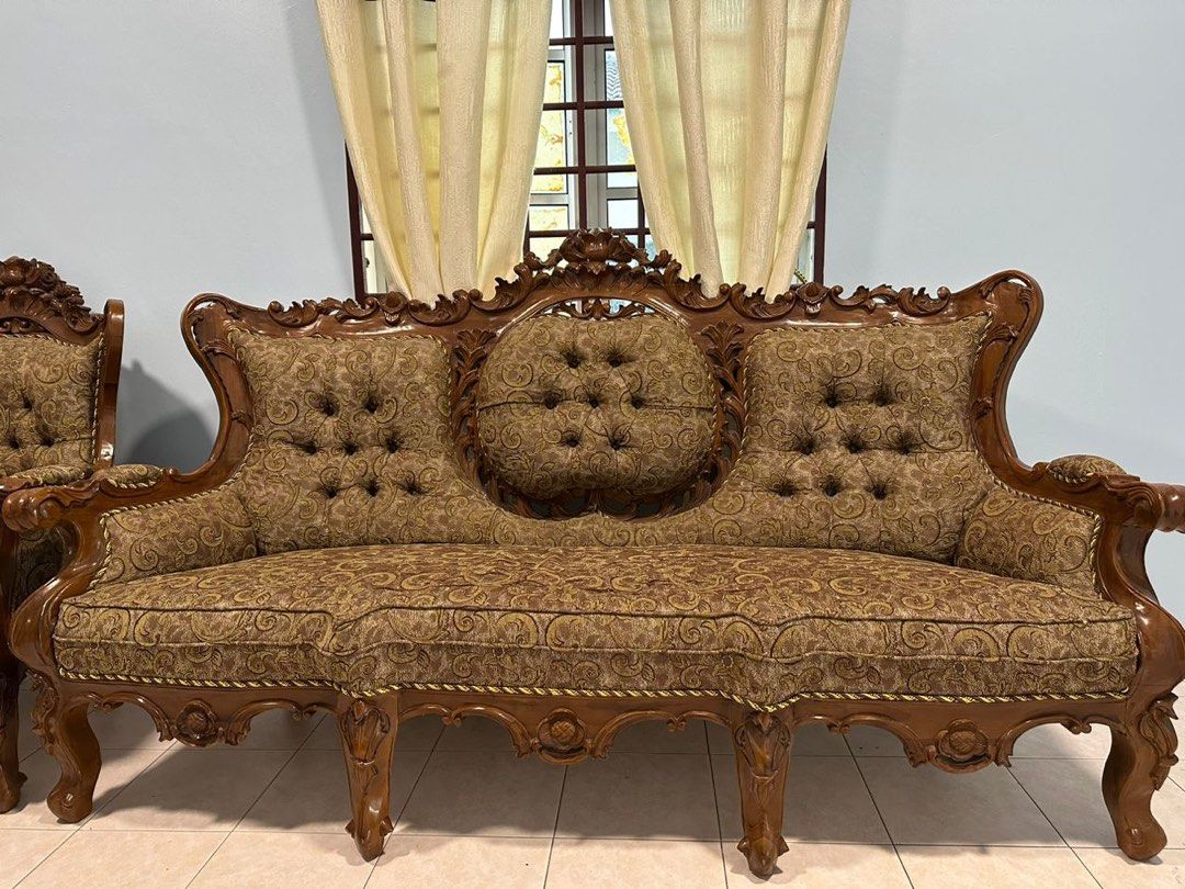 Set Sofa Kayu Jati (3 seater, 2 seater, 2 wing chair), Furniture & Home ...