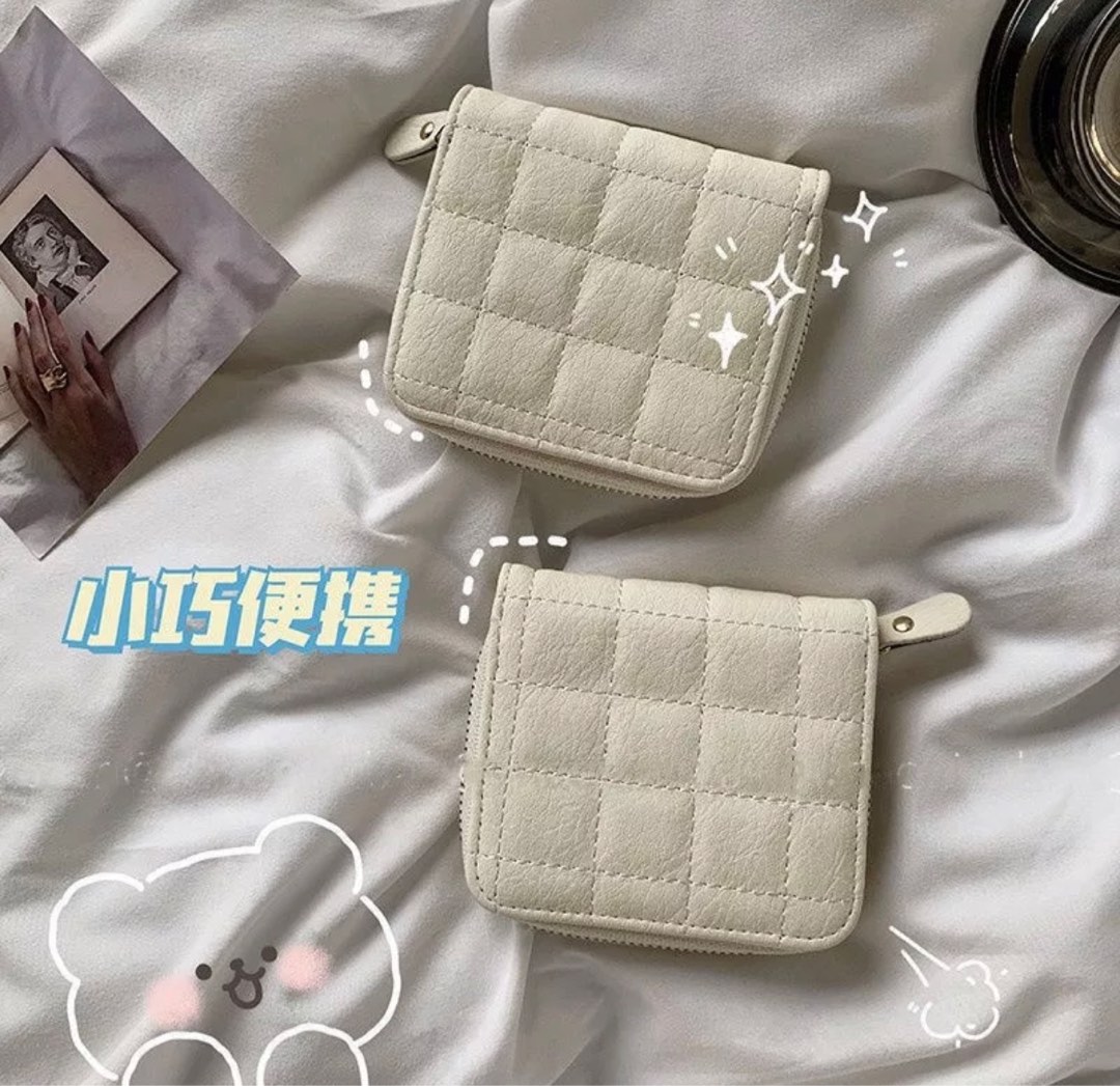 ULZZANG SMALL WHITE LEATHER WALLET PURSE, Women's Fashion, Bags ...