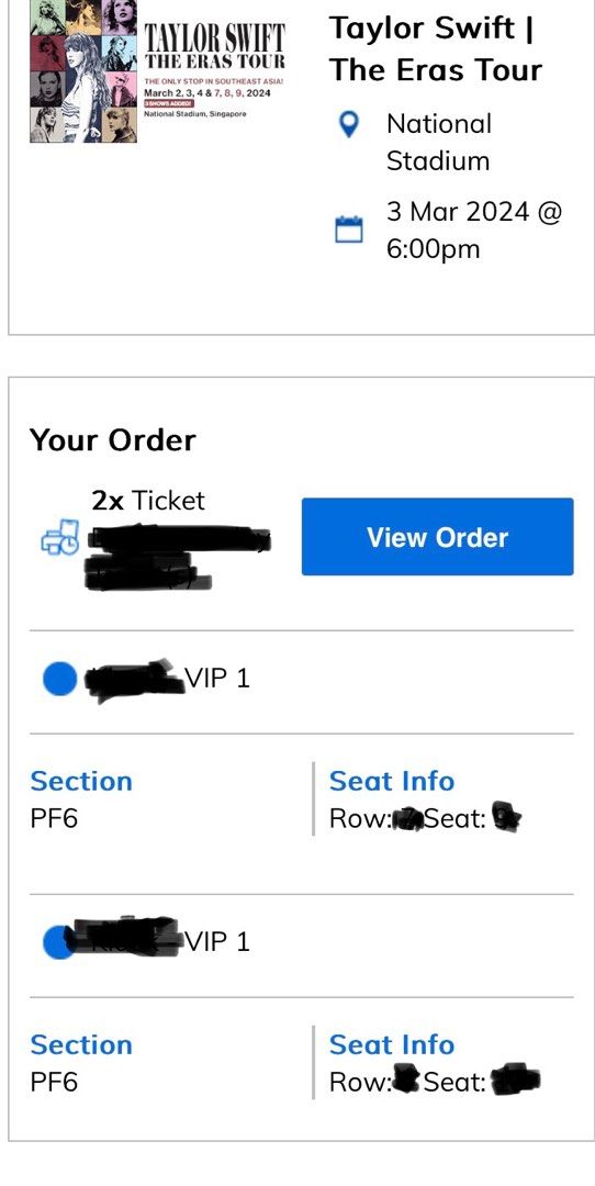 Taylor Swift VIP 1 tickets x 02, Tickets & Vouchers, Event Tickets on ...